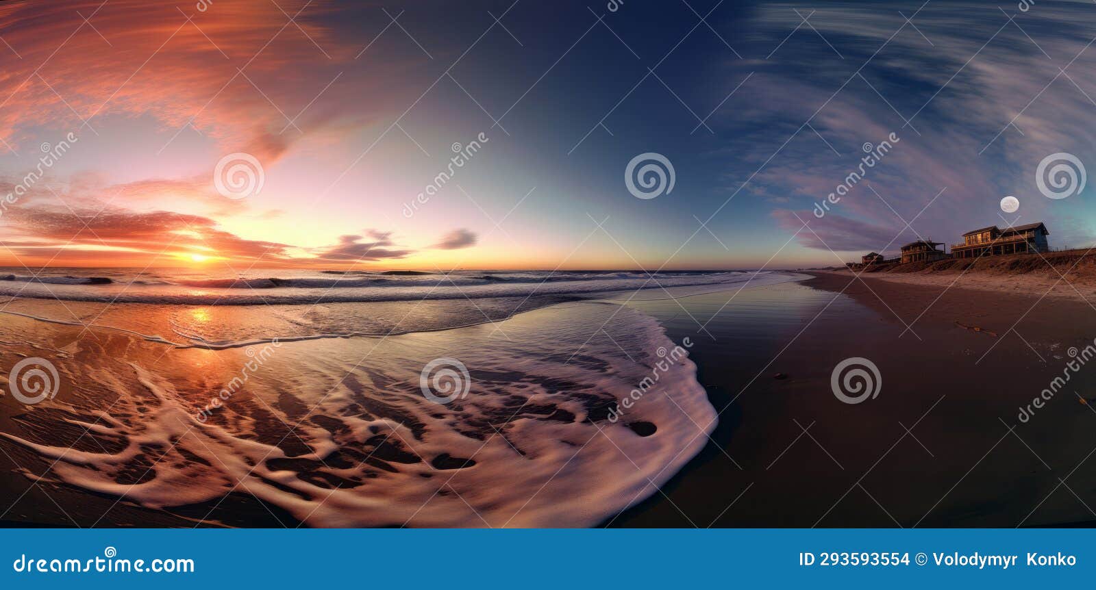 A Fish Eye View of a Beach at Sunset Stock Illustration - Illustration ...