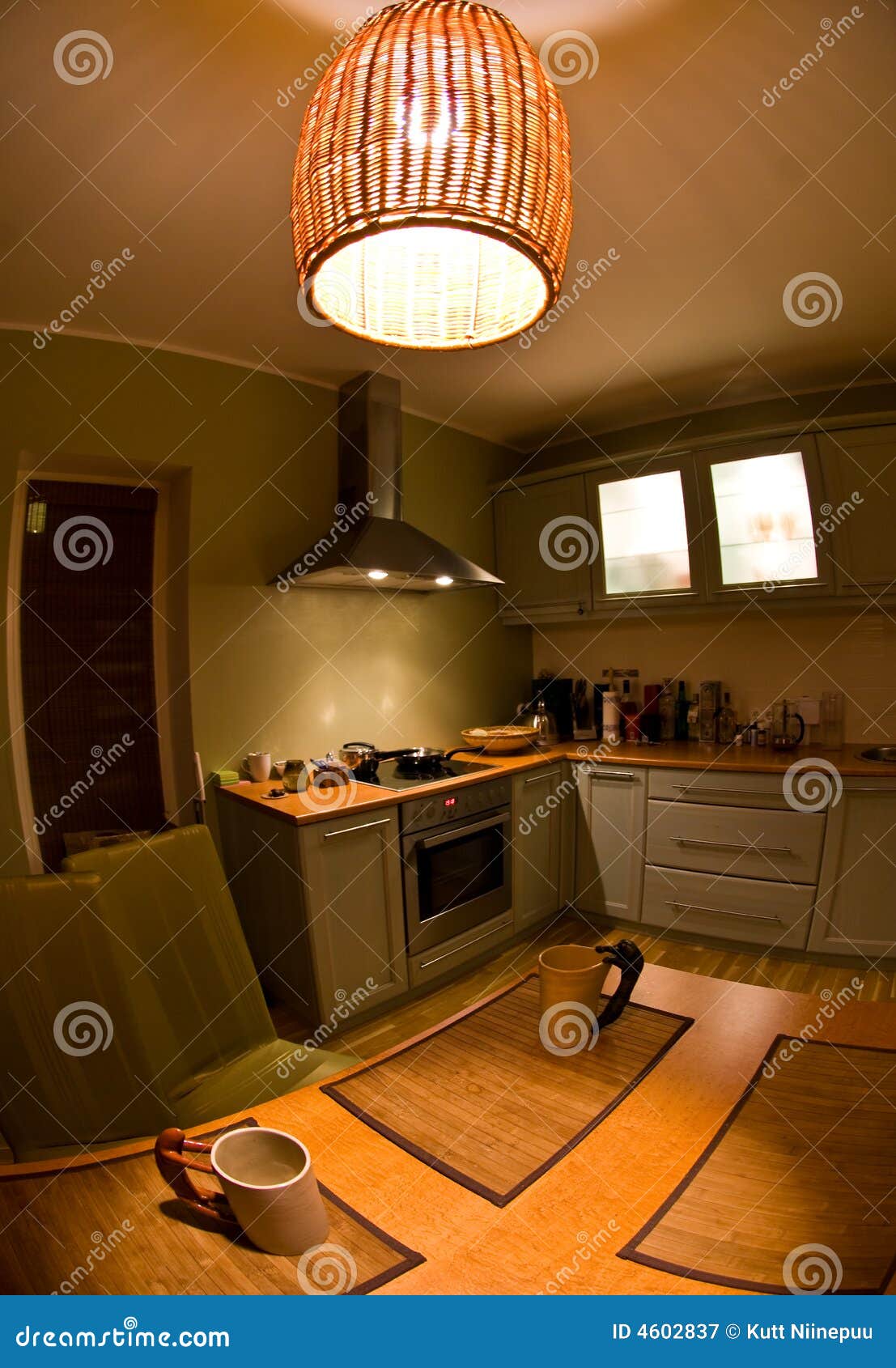 Fish eye view of kitchen stock image. Image of wooden - 4602837