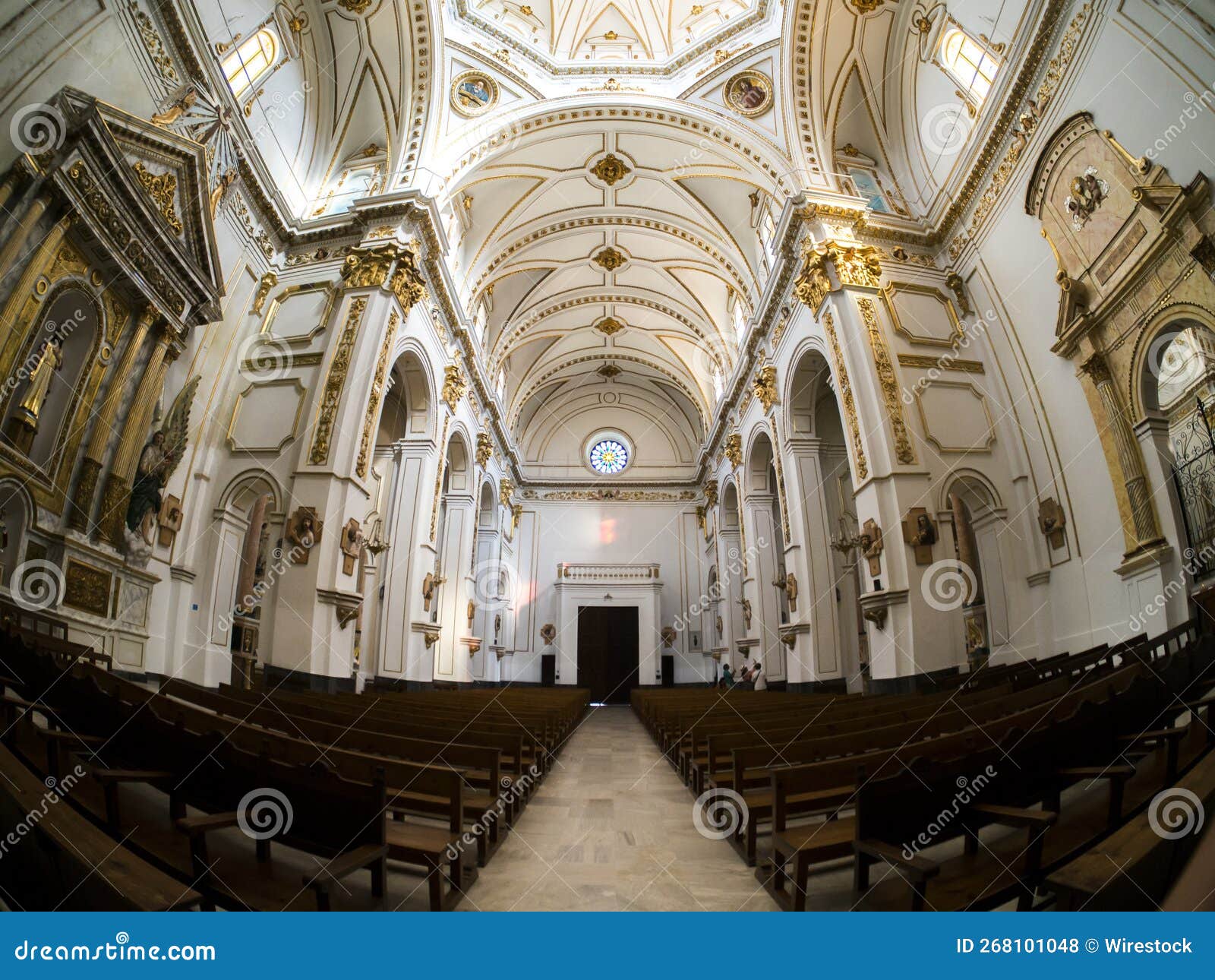 Fish Eye View of the Rows of Pews in the Church Stock Photo - Image of ...