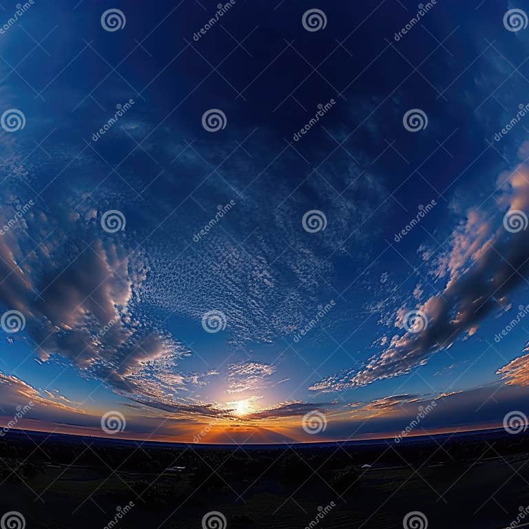 Fish Eye View of a Sunset with Clouds in the Sky Stock Illustration ...