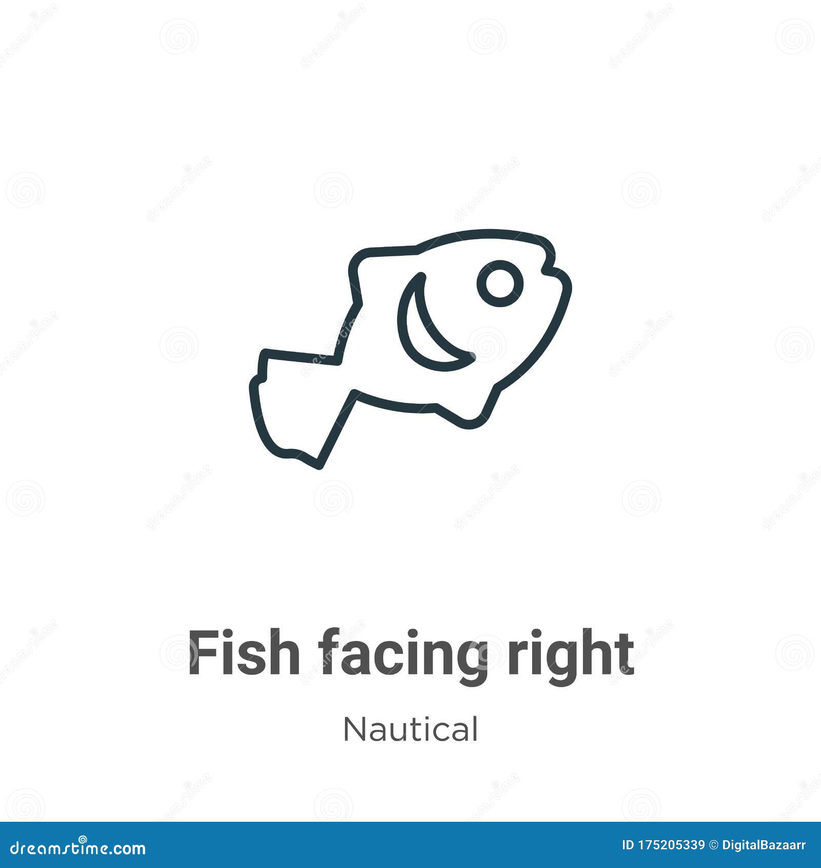 Fish Facing Right Outline Vector Icon. Thin Line Black Fish Facing ...