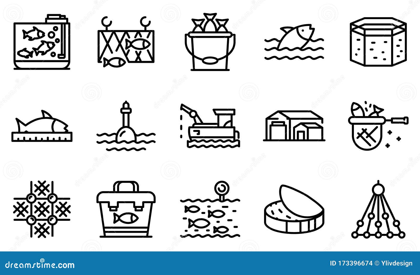 Fish Farm Icons Set, Outline Style Stock Vector - Illustration of ...