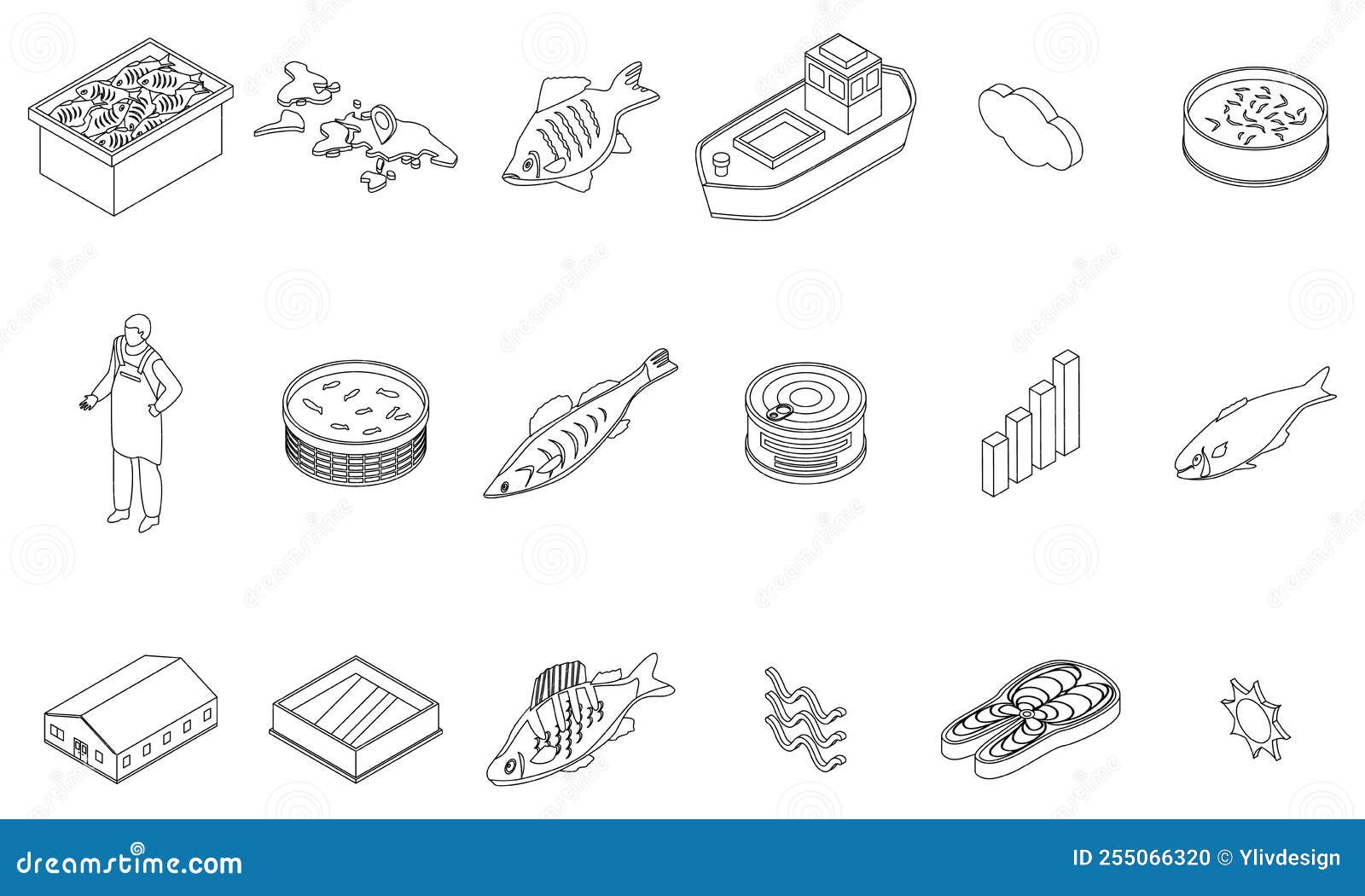 Fish Farm Icons Set Vector Outline Stock Illustration - Illustration of ...