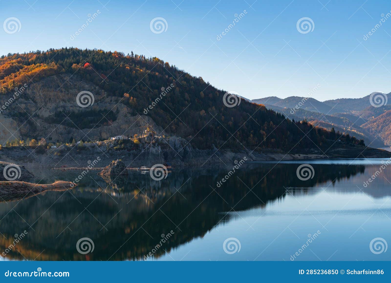 Fish Farm on a Mountain Lake in Autumn Stock Photo - Image of view ...