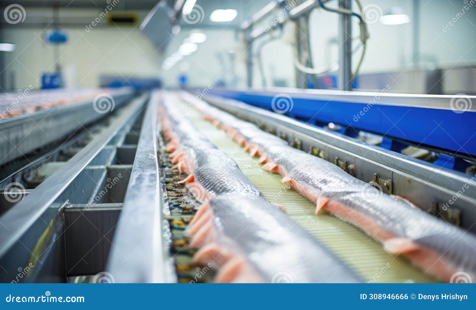 A Fish-Filled Conveyor Belt in a Factory Stock Photo - Image of hygiene ...