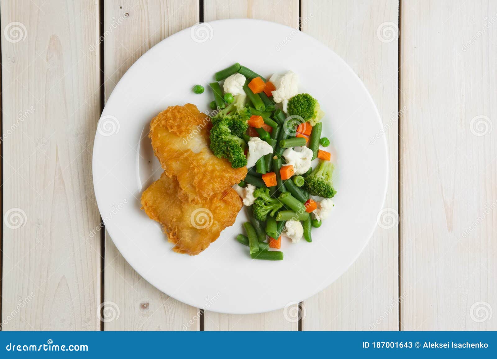 Fish Fillet in Batter with Boiled Vegetables Stock Image - Image of ...