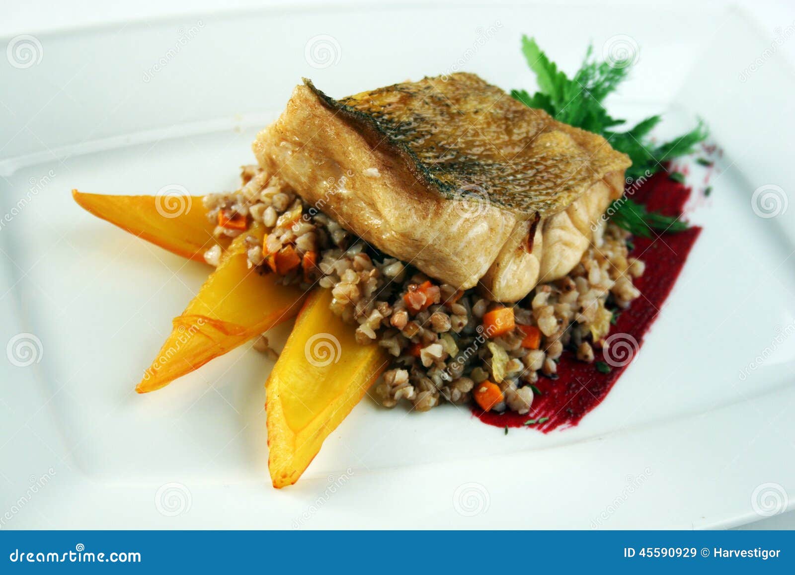 Fish Fillet with Buckwheat Porridge Stock Image - Image of dinner ...