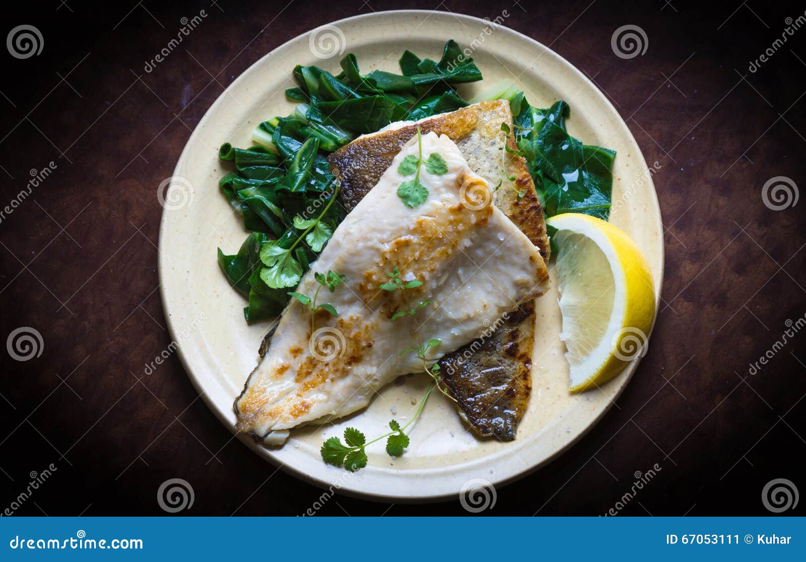 Fish fillet with chard stock image. Image of black, dish - 67053111