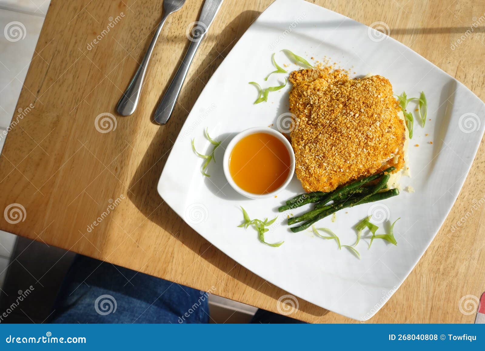 Fish Fillet , Chips and Potato Mash on Table Stock Photo - Image of ...