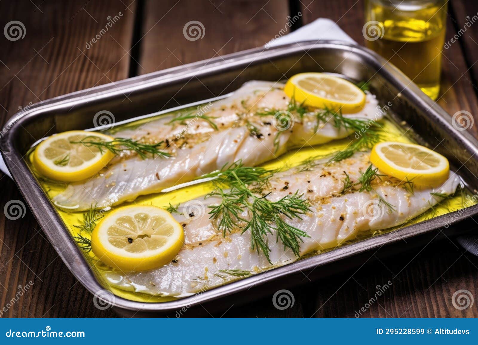 Fish Fillet Marinated with Lemon Wedges and Fresh Herbs Stock Image ...