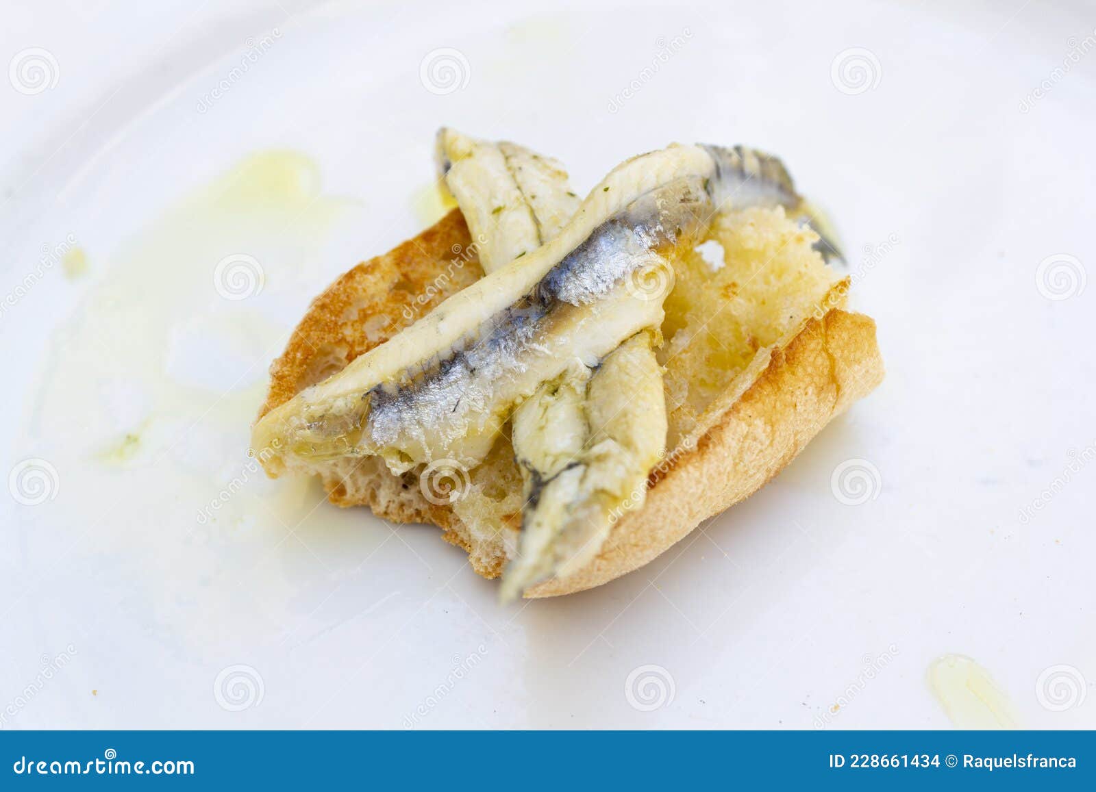 Fish Fillet in Olive Oil and Vinegar on Bread Stock Photo - Image of ...