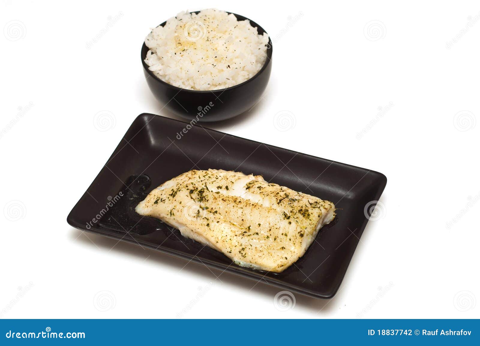 Fish fillet and rice stock photo. Image of green, food - 18837742