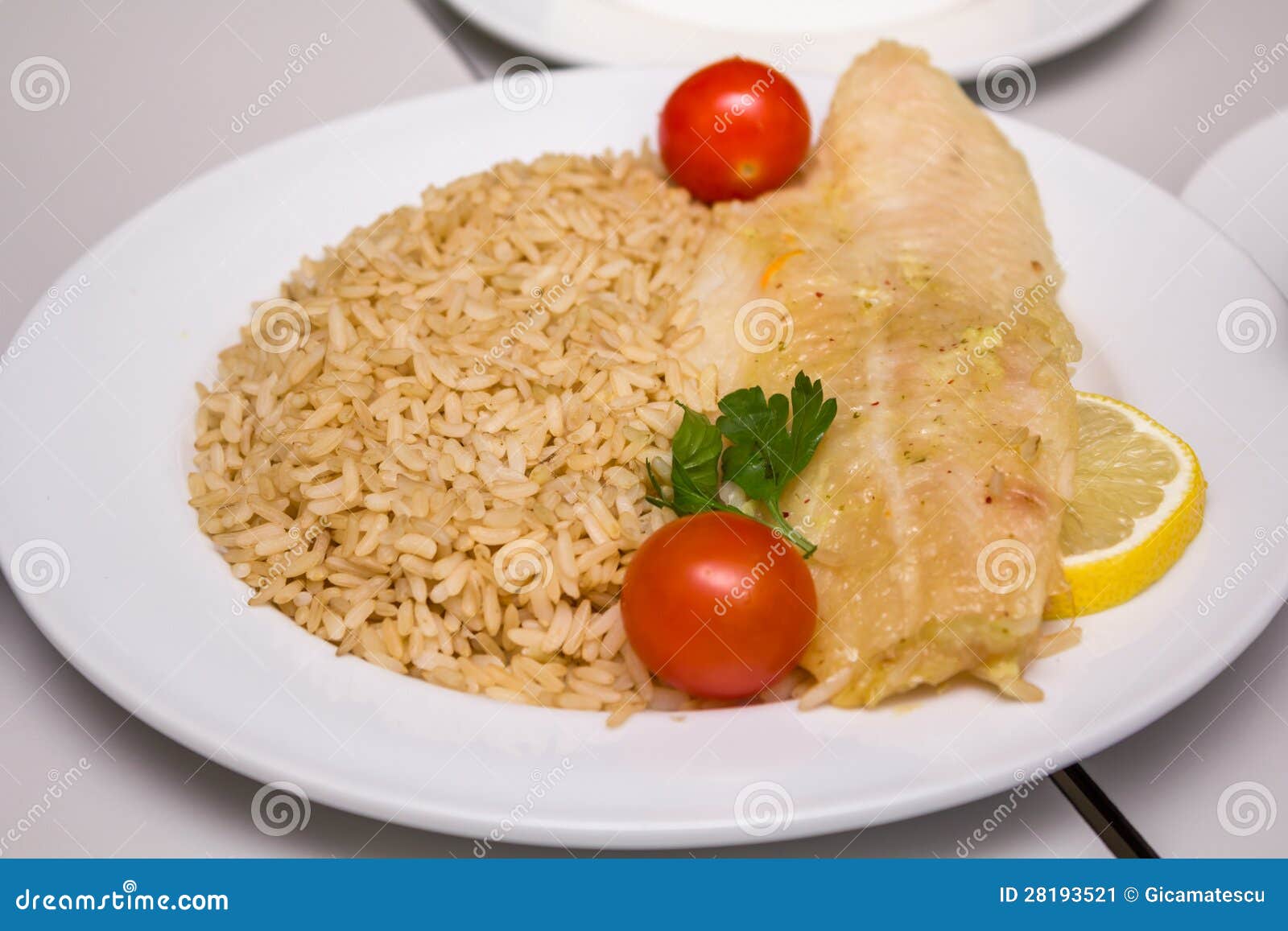 Fish fillet with rice stock image. Image of steam, fillet - 28193521