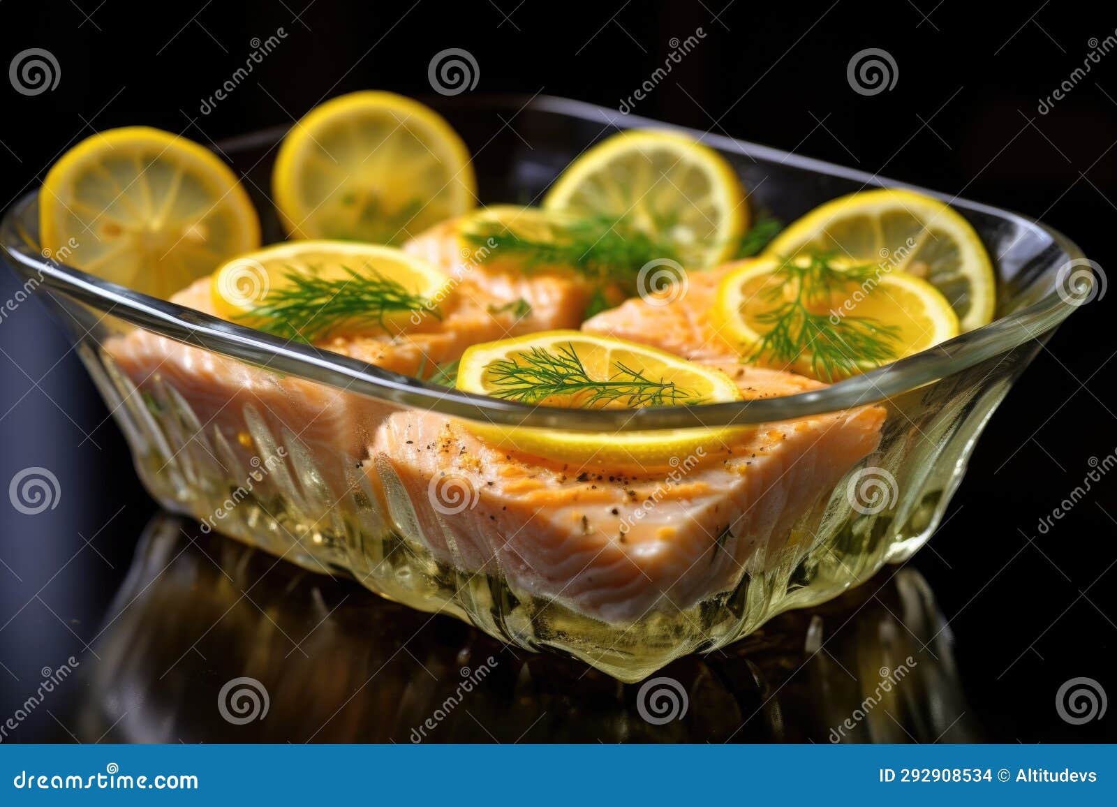 Fish Fillets with Lemon Slices in a Glass Dish Stock Photo - Image of ...