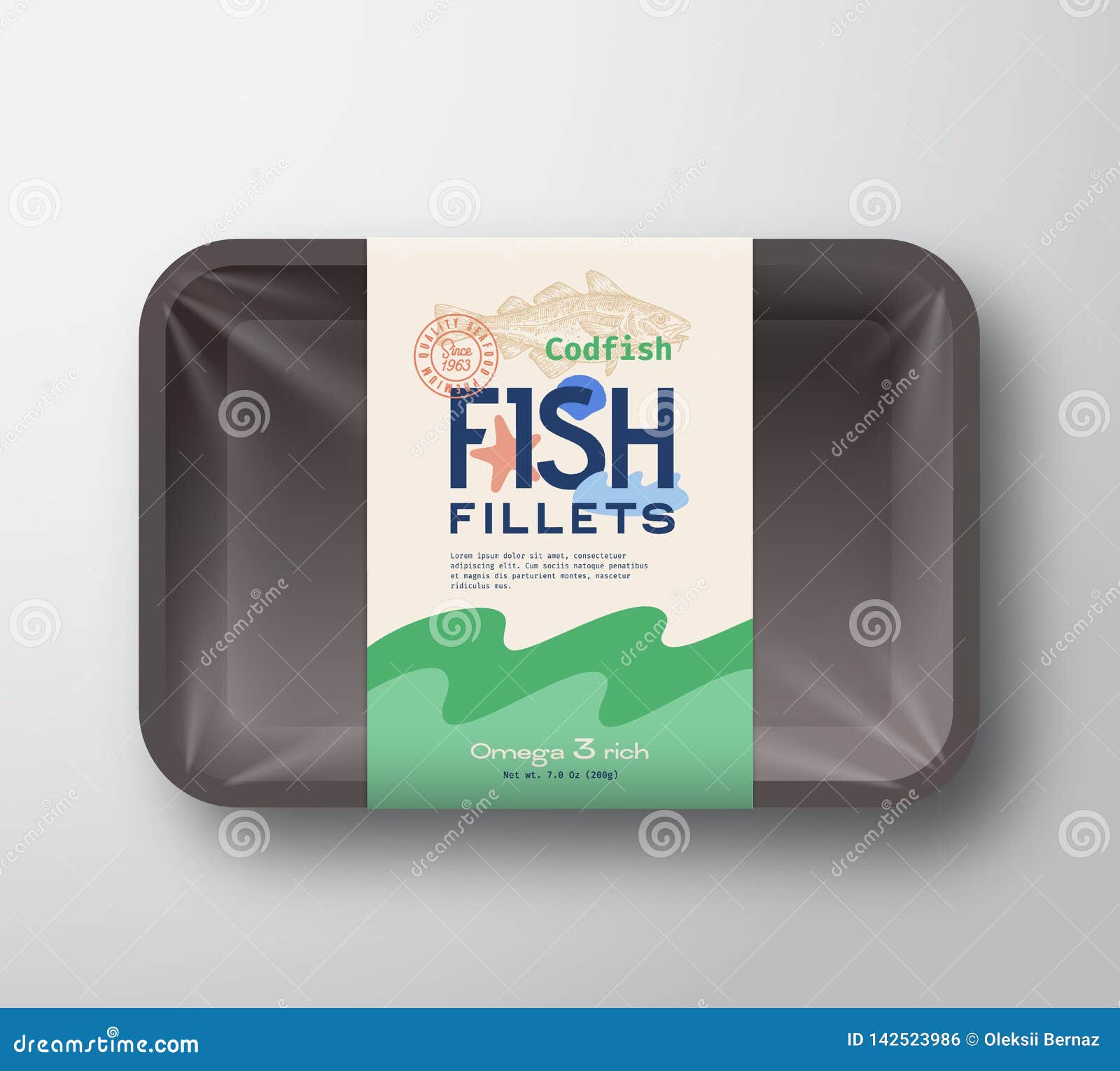 Fish Fillets Pack. Abstract Vector Fish Plastic Tray Container with ...