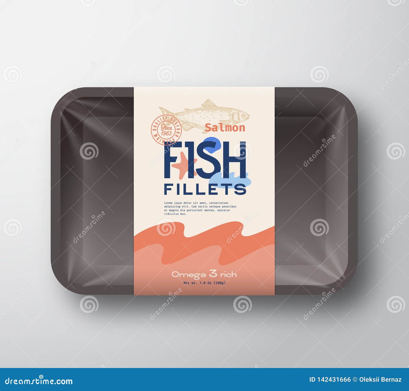 Fish Fillets Pack. Abstract Vector Fish Plastic Tray Container with ...