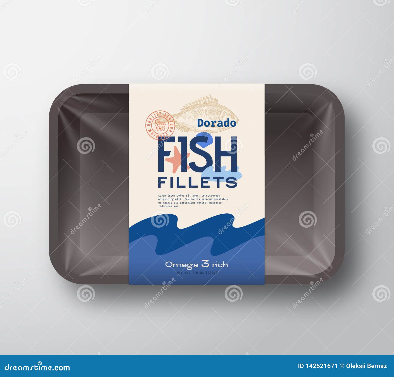 Fish Fillets Pack. Abstract Vector Fish Plastic Tray Container with ...