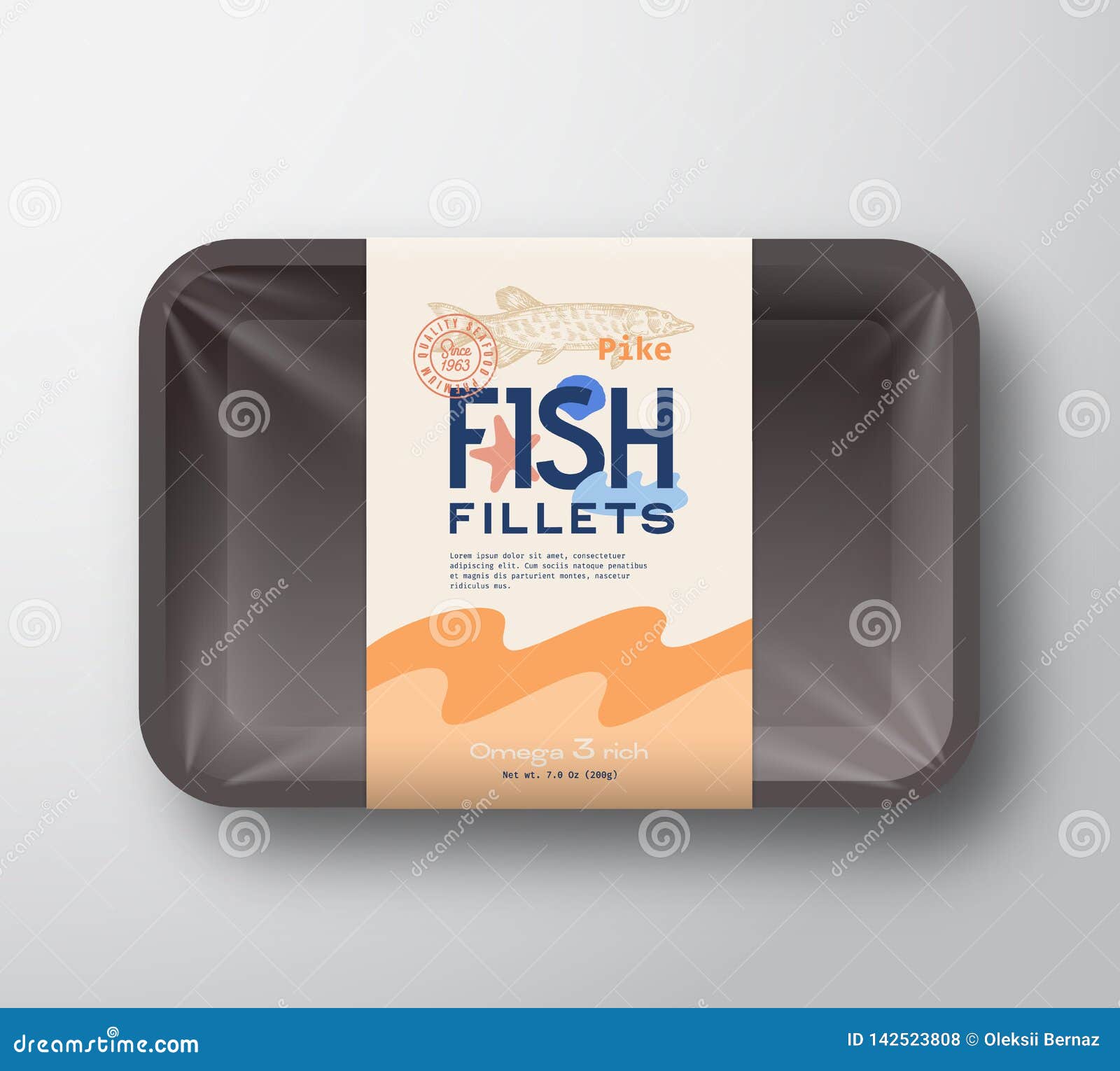 Fish Fillets Pack. Abstract Vector Fish Plastic Tray Container with ...