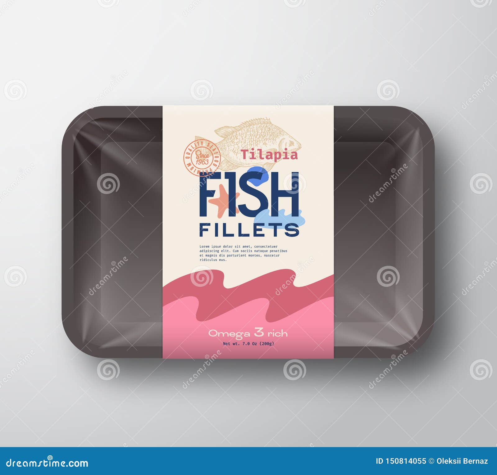 Fish Fillets Pack. Abstract Vector Fish Plastic Tray Container with ...
