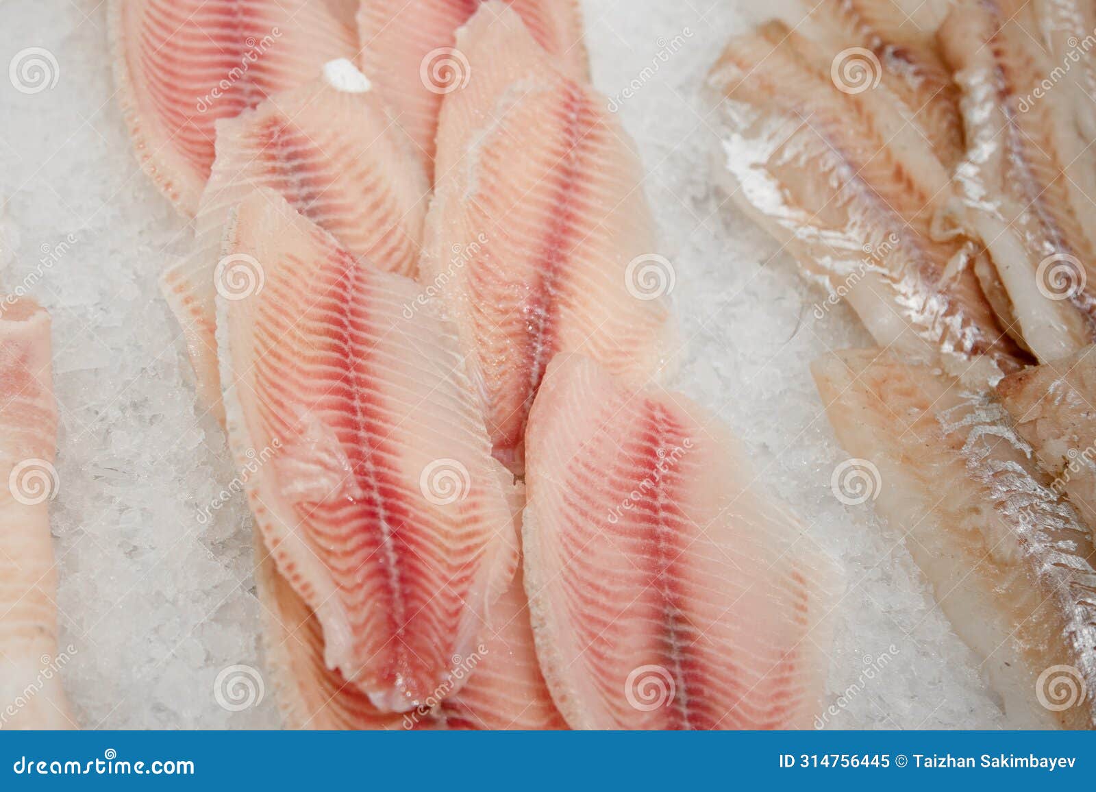 Fish Fillets Stacked on Ice in Market . Stock Image - Image of ...