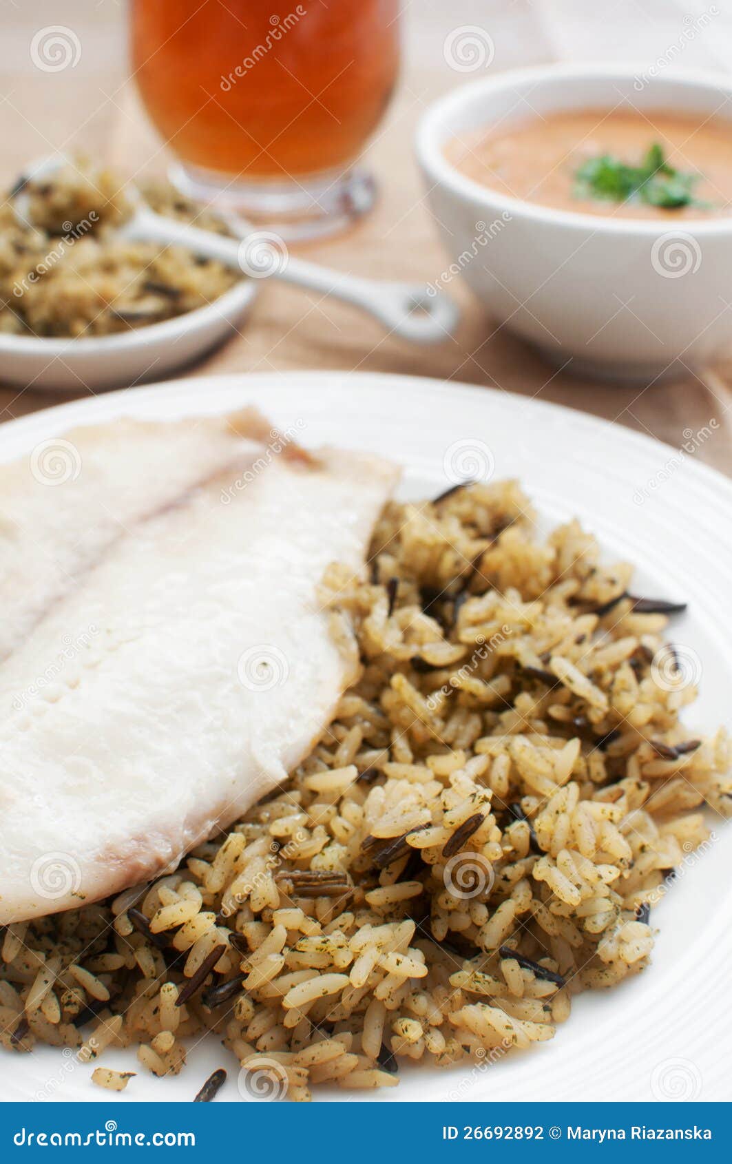 Fish Fillets with Wild Brown Rice Stock Photo - Image of seafood, meal ...