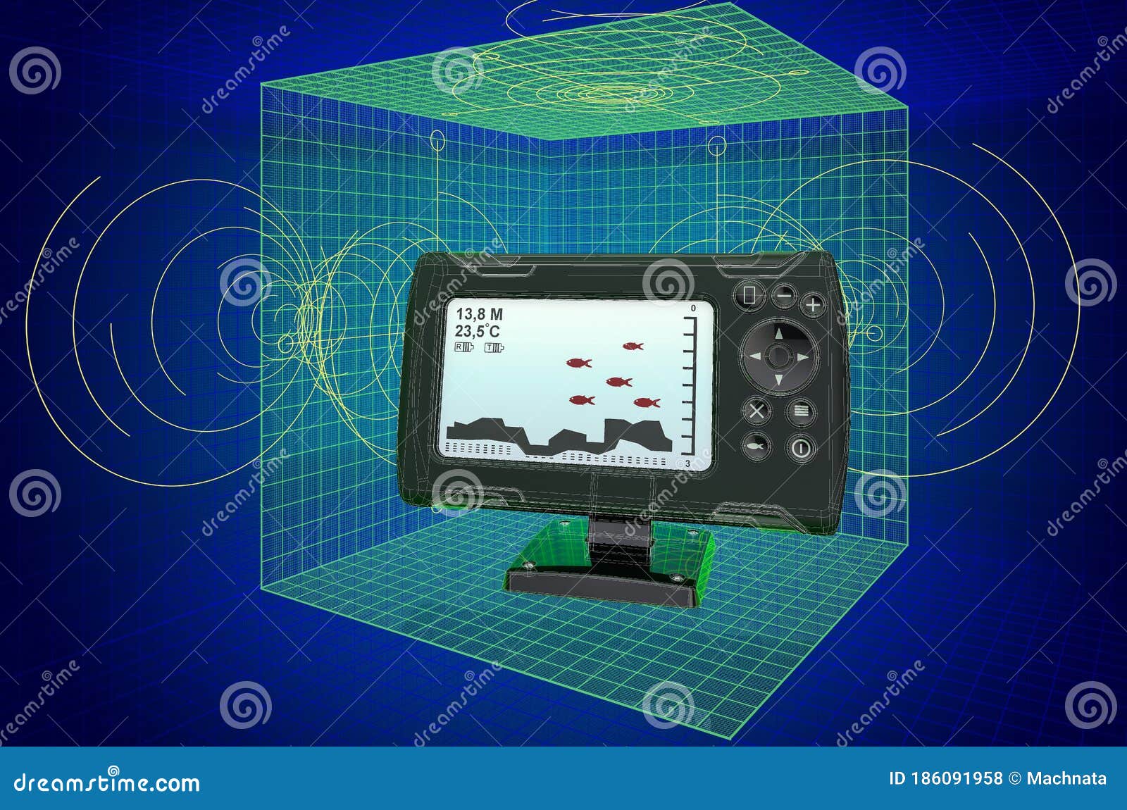 Fish Finder, Visualization 3d Cad Model, Blueprint. 3D Rendering Stock ...