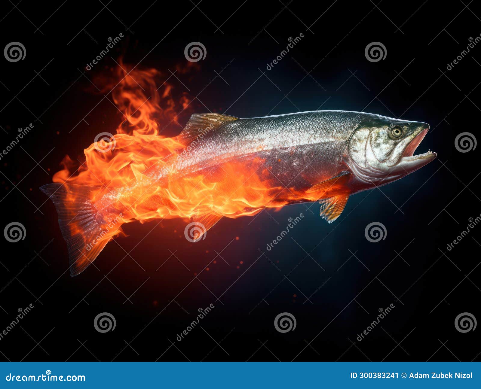 A fish on fire stock illustration. Illustration of ocean - 300383241