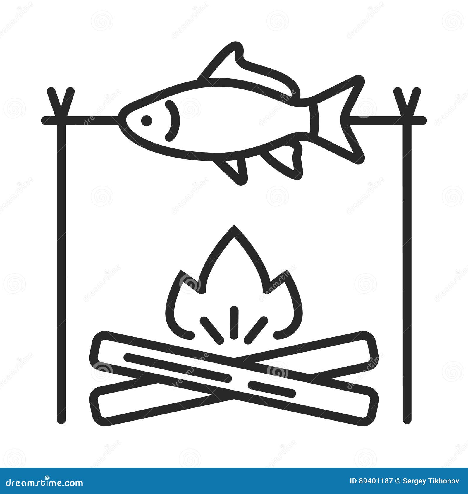 The fish on the fire icon stock illustration. Illustration of outline ...
