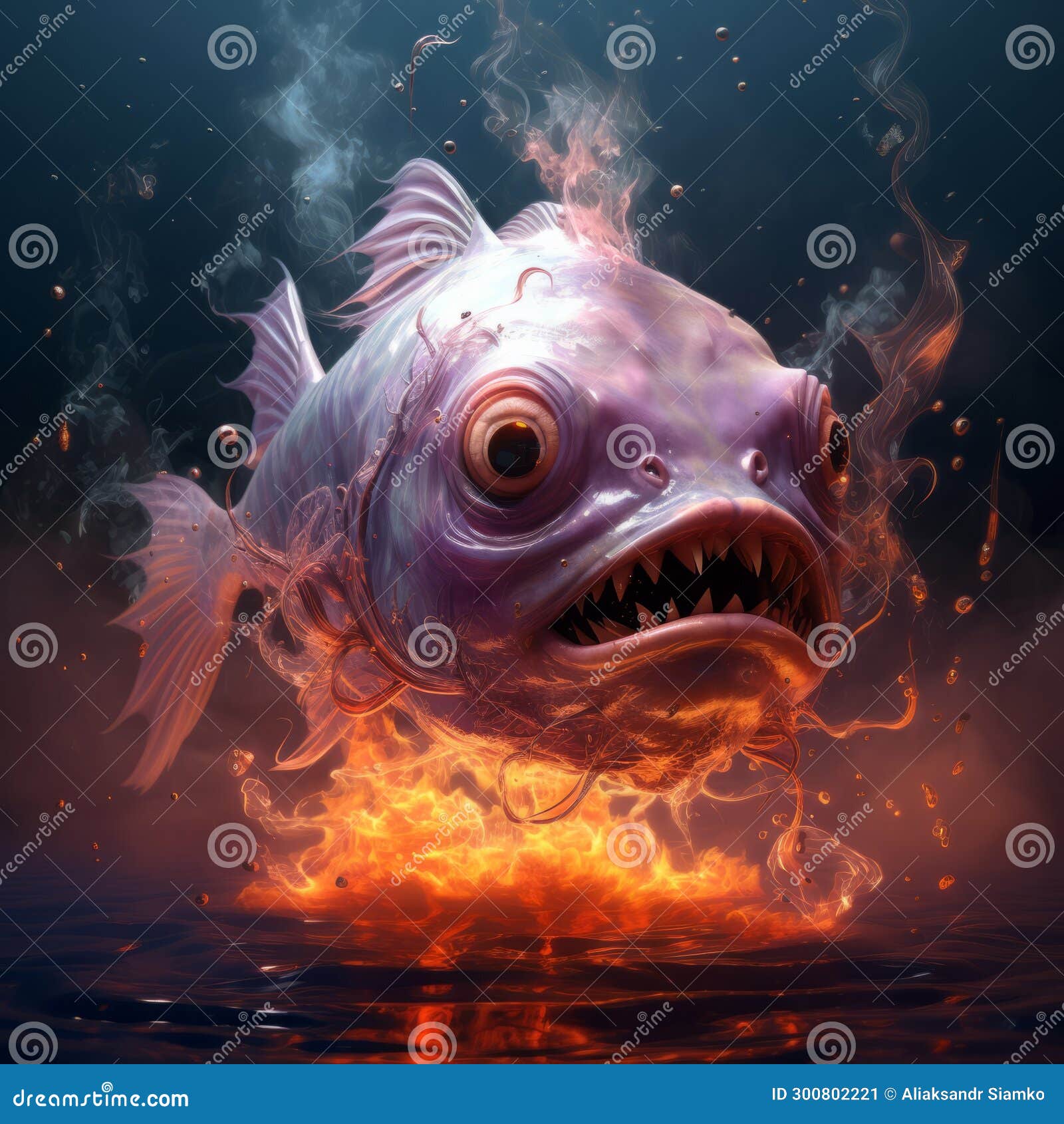 A Fish with Flames Coming Out of it Stock Image - Image of underwater ...