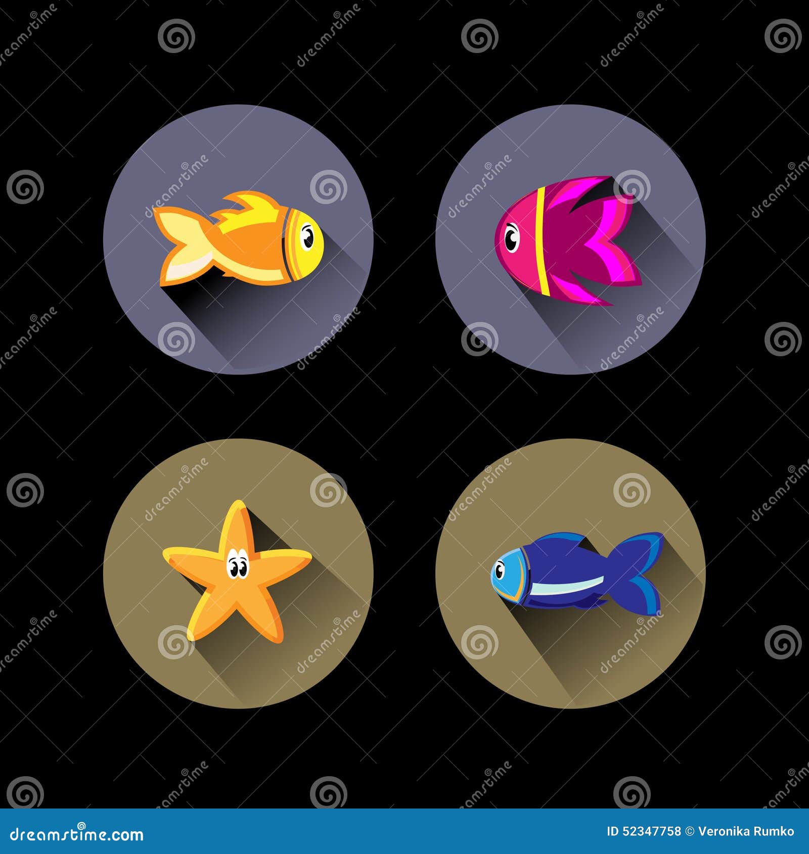 Fish flat design icons stock illustration. Illustration of curl - 52347758