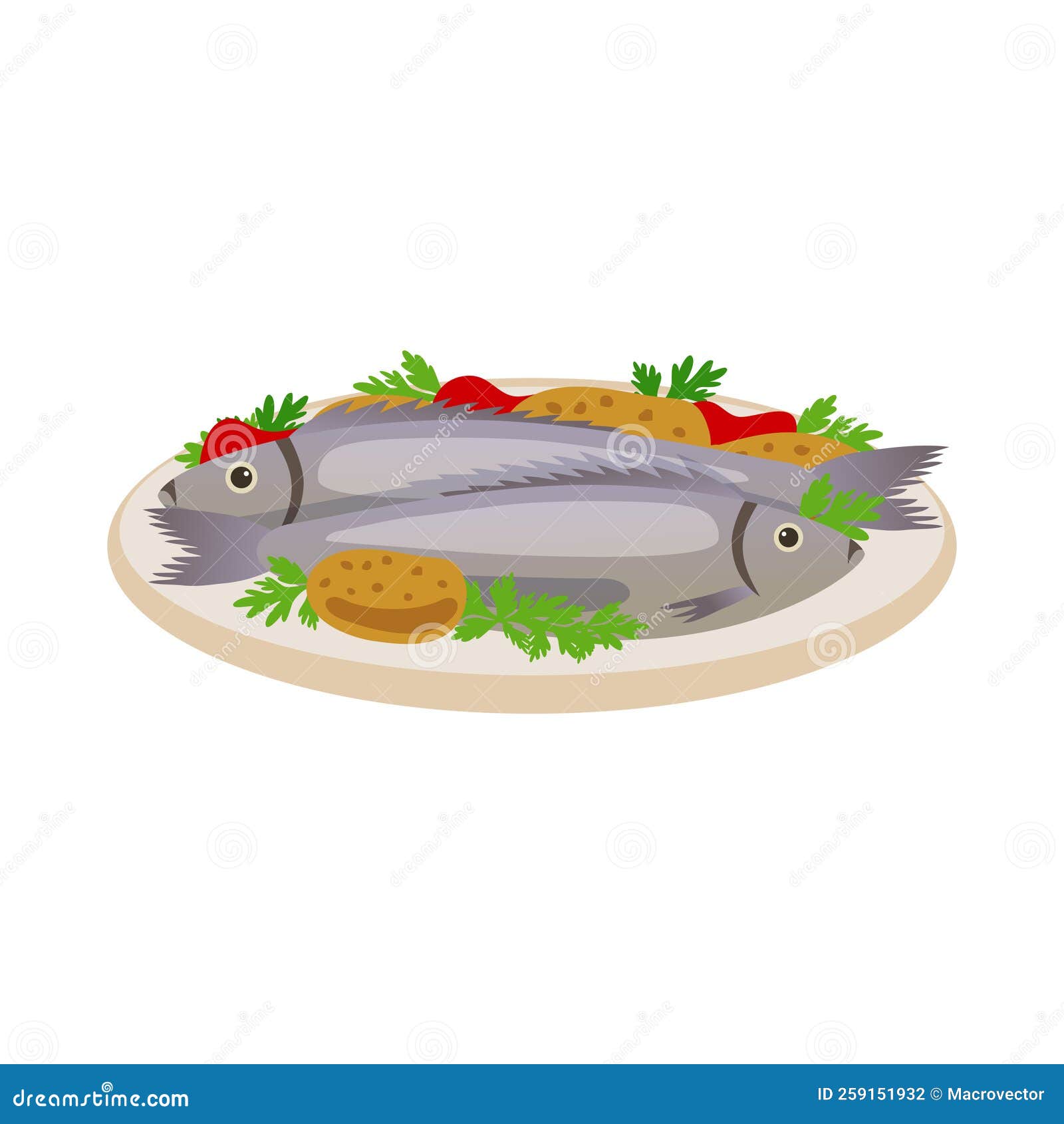 Fish Flat Illustration stock vector. Illustration of delicacies - 259151932