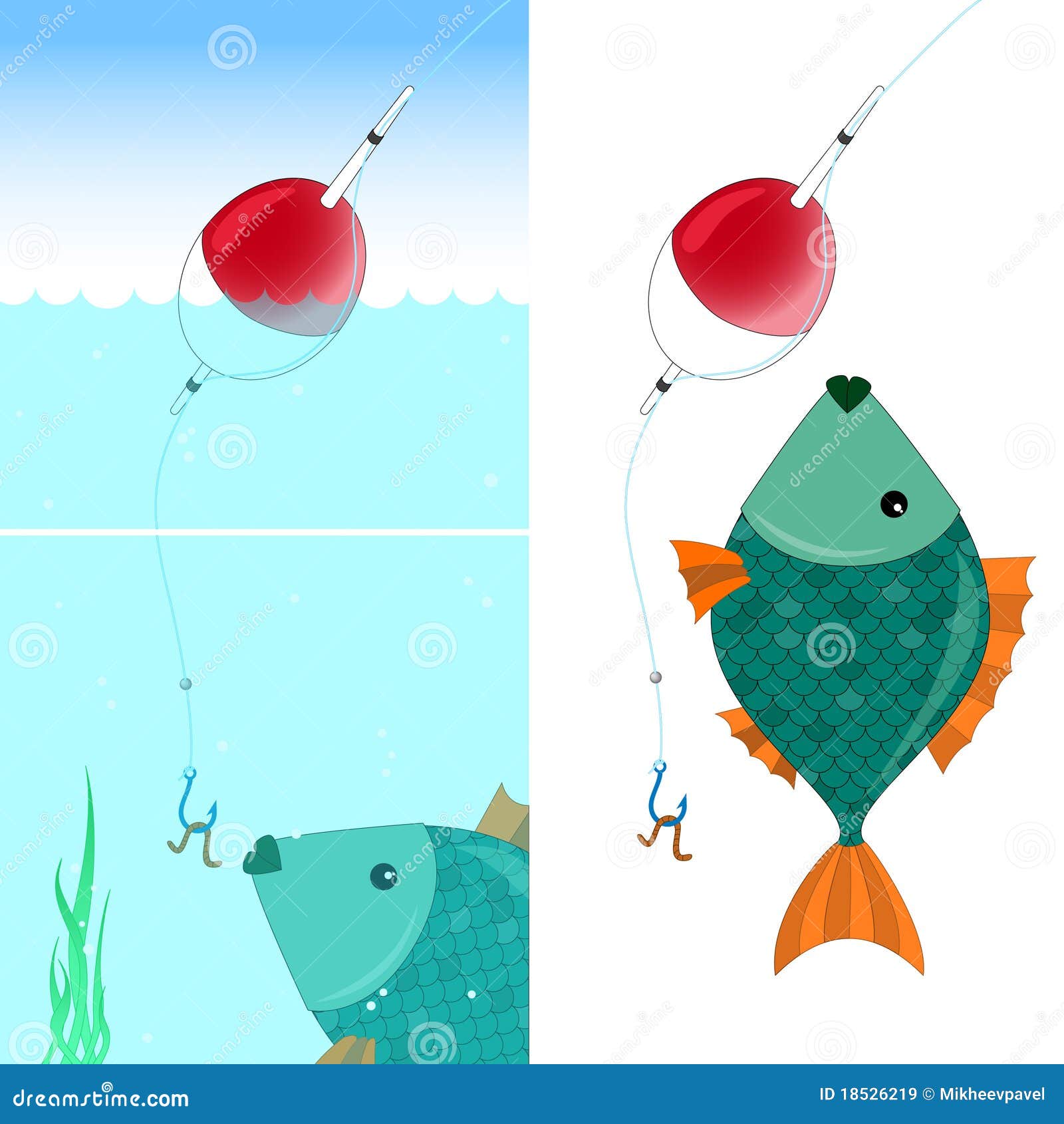 Fish and float - vector stock vector. Illustration of hook - 18526219