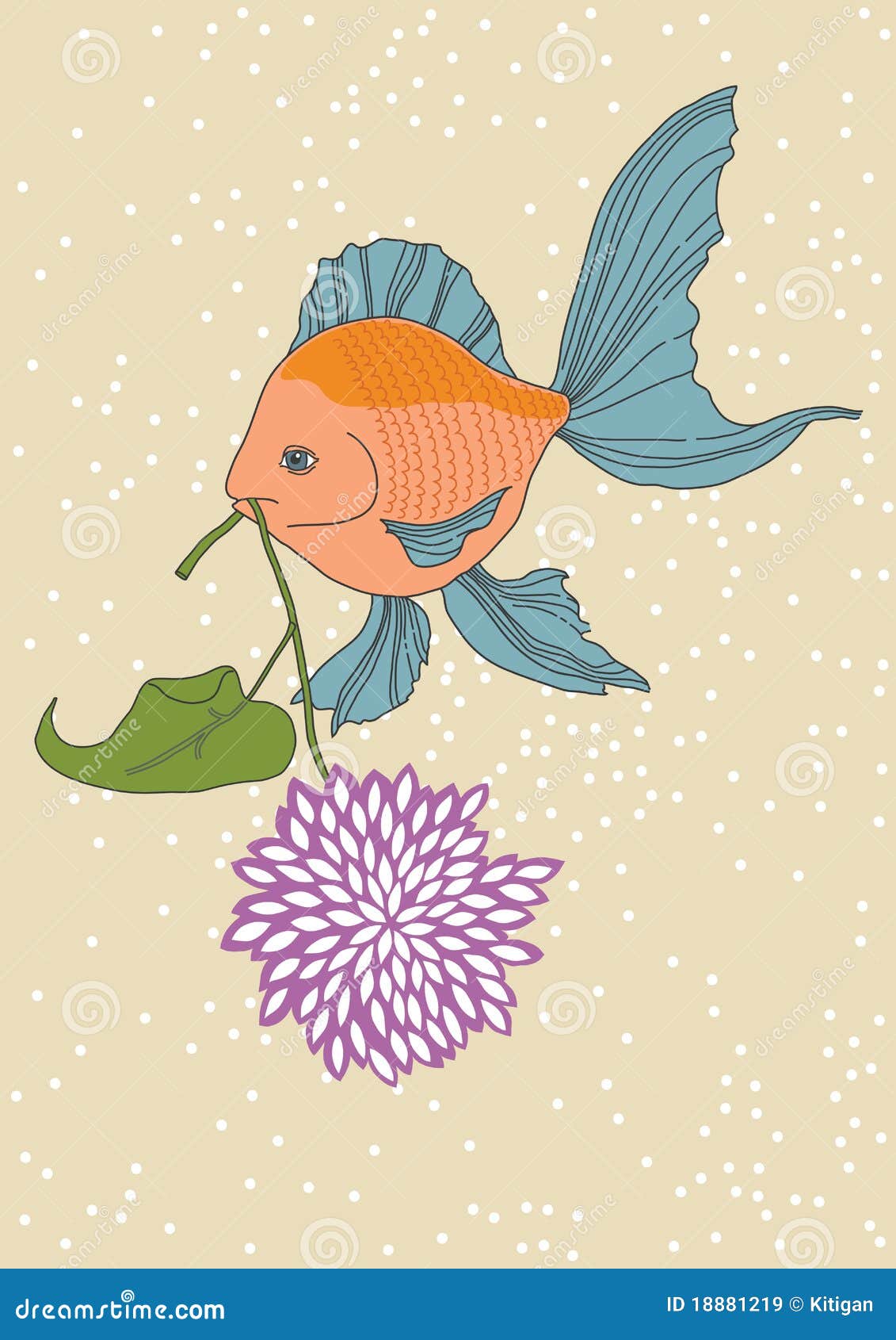Fish and Flower stock vector. Illustration of orange - 18881219