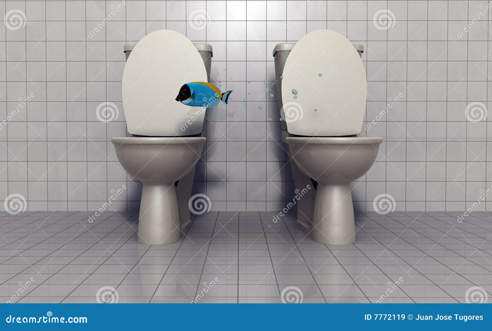 Fish Flying between Toilets Stock Illustration - Illustration of ...