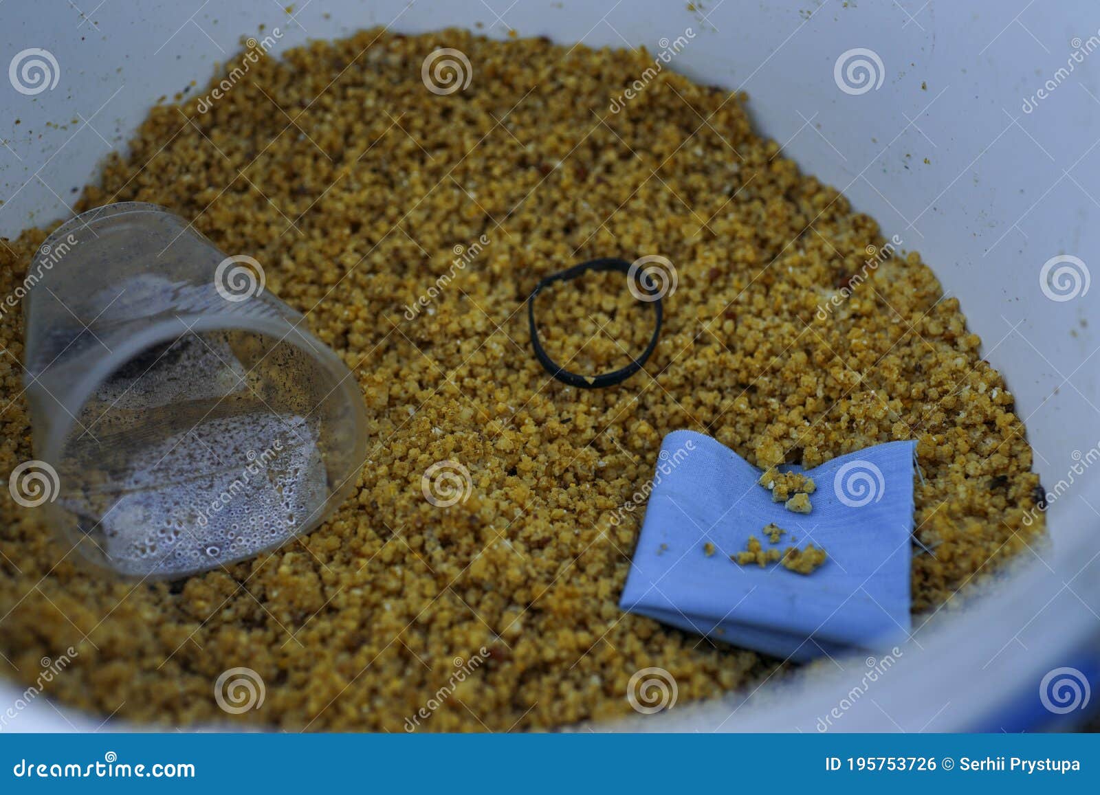 Fish Food in a Plastic Bucket Stock Photo - Image of pond, snack: 195753726