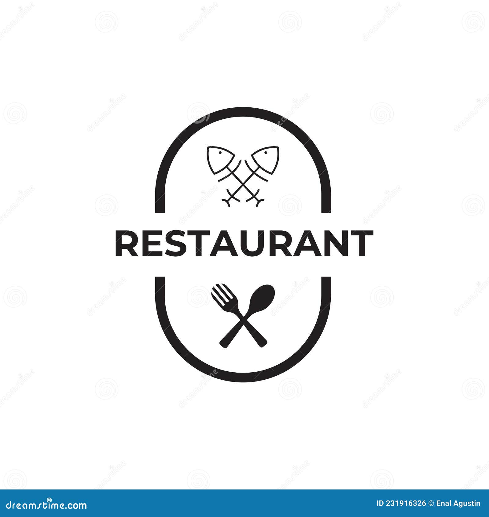 Fish Food Restaurant Logo with Fish Bone Symbol Design Stock Vector ...