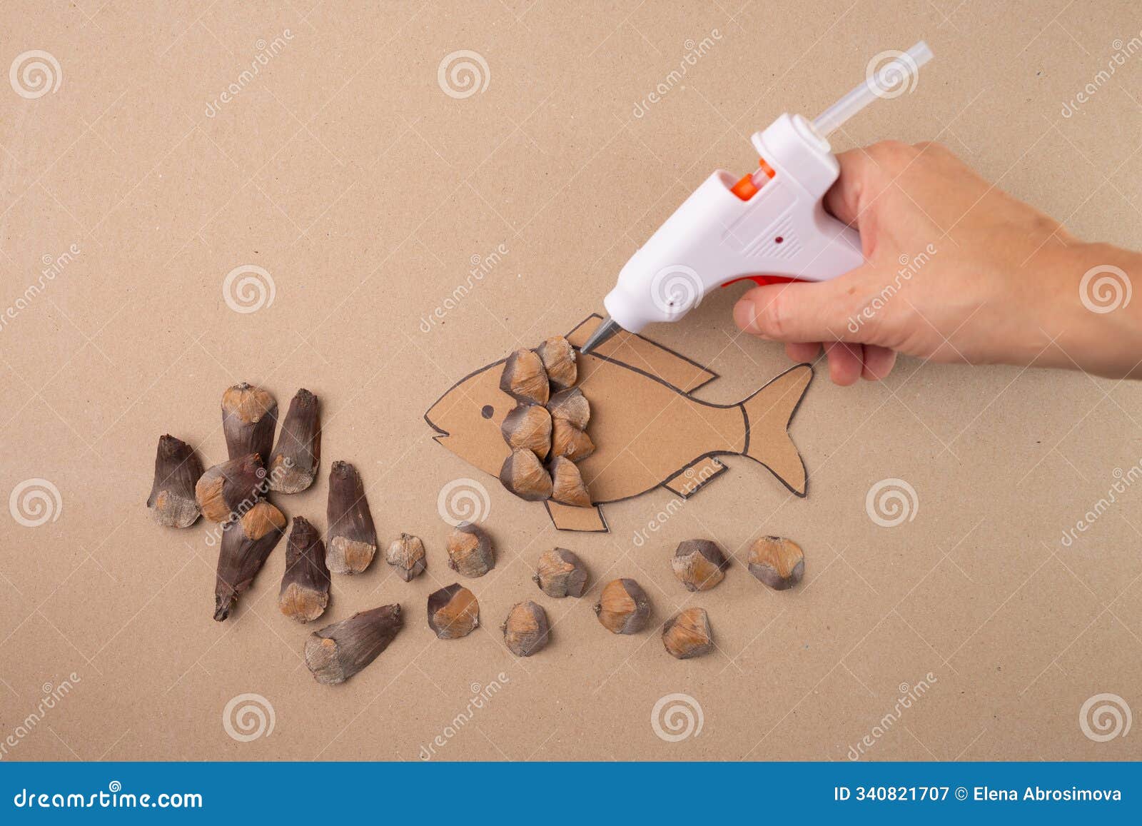 Fish Formed with Pine Cones Seed Scales on Beige. Nature Art Flat Lay ...