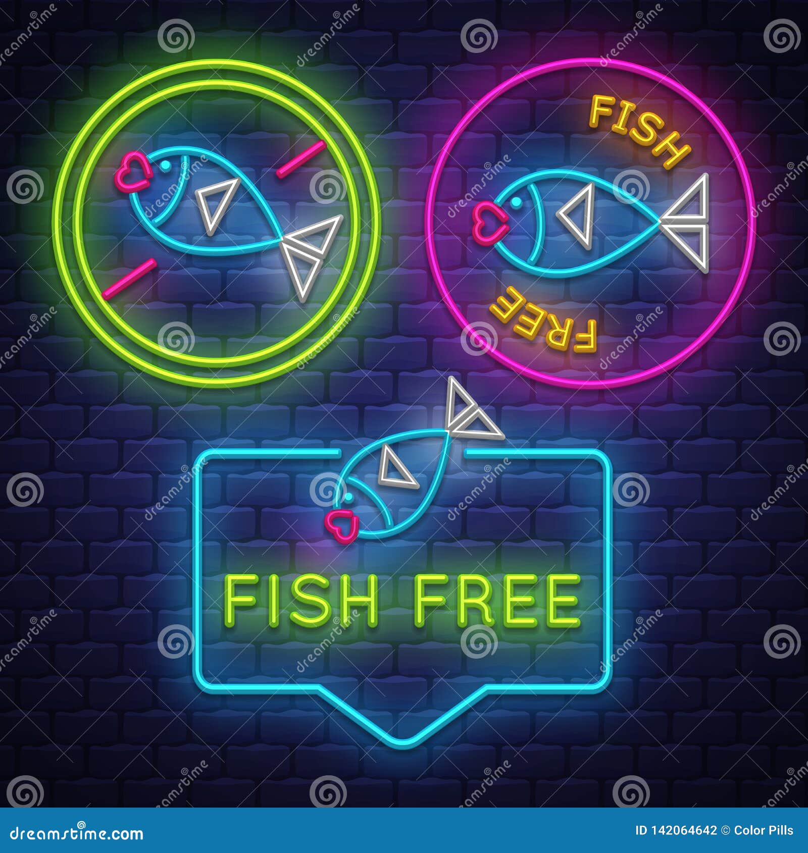 Fish Free Badge Collection . Allergy Sign Stock Vector - Illustration ...