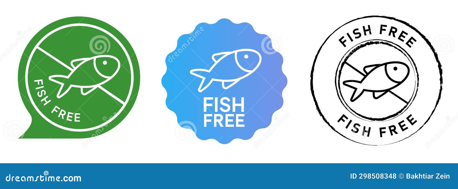 Fish Free No Seafood Label Stamp Set Emblem Collection Stock ...