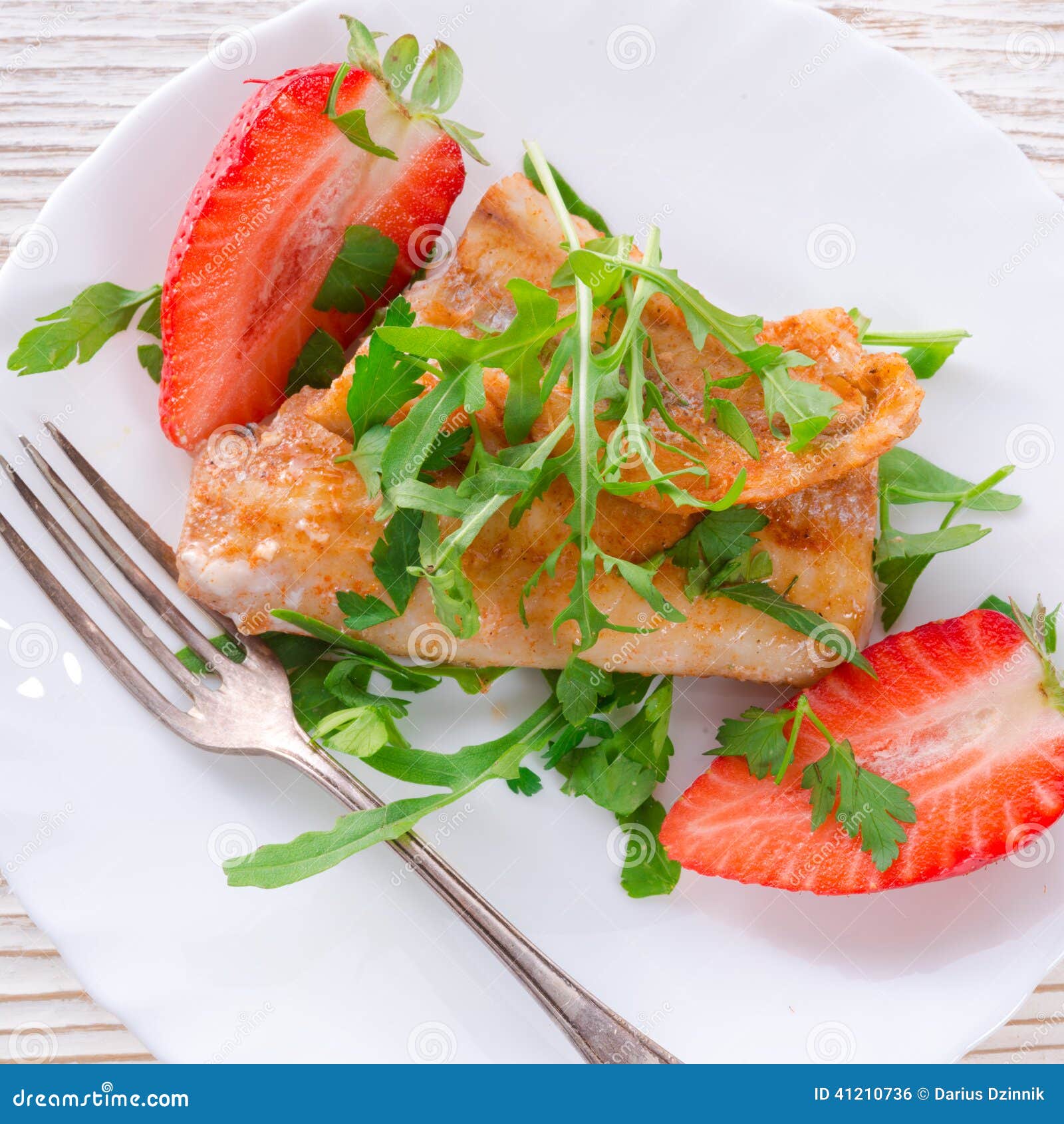 Fish Fried Arugula and Strawberry Stock Photo - Image of fresh ...
