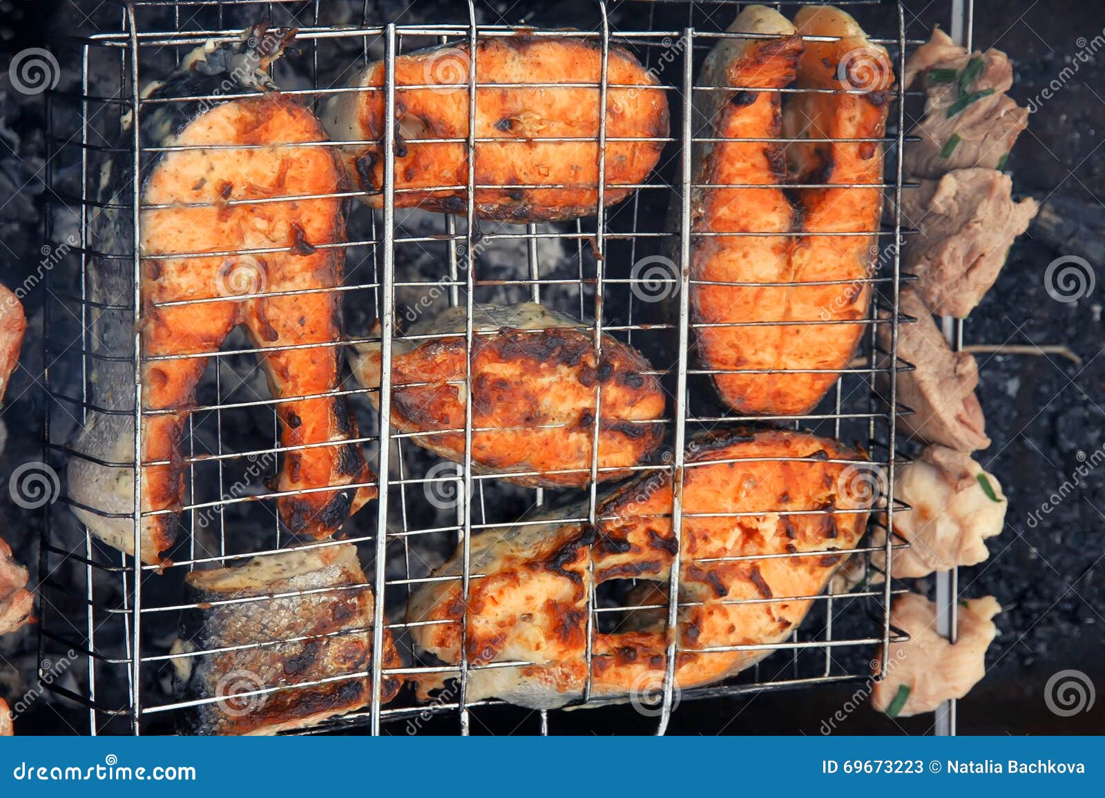 Fish Fried on a Grill at a Picnic Stock Image - Image of lunch, grilled ...