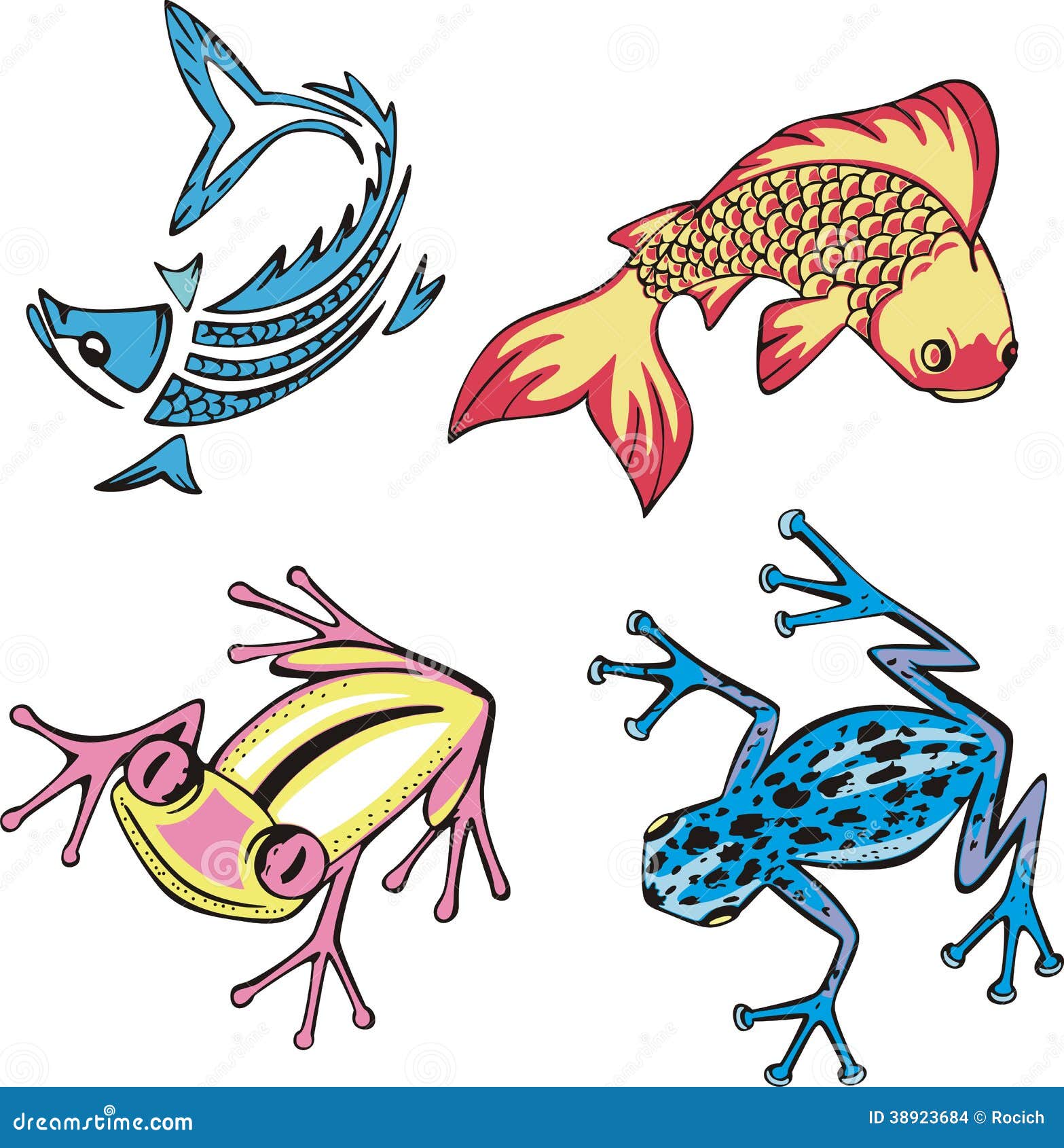 Fish and frogs stock illustration. Illustration of animal - 38923684