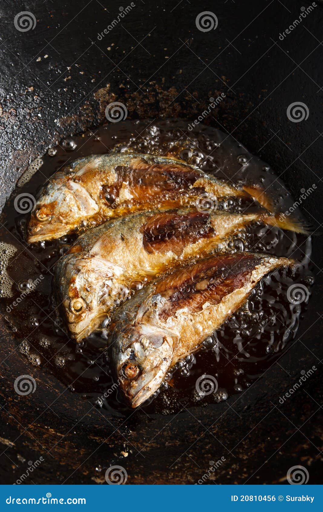 Fish frying in hot oil stock photo. Image of cuisine - 20810456