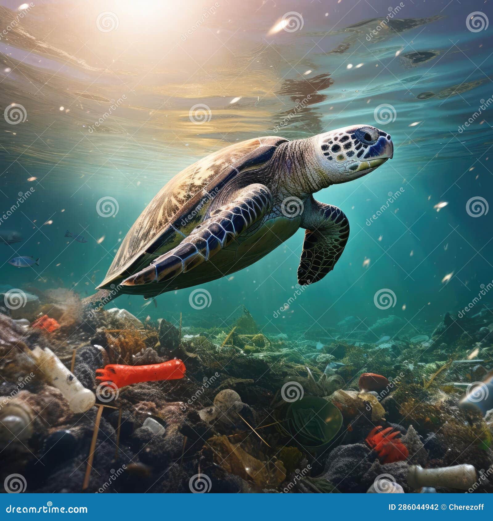 Fish in Garbage in the Ocean Stock Illustration - Illustration of ...