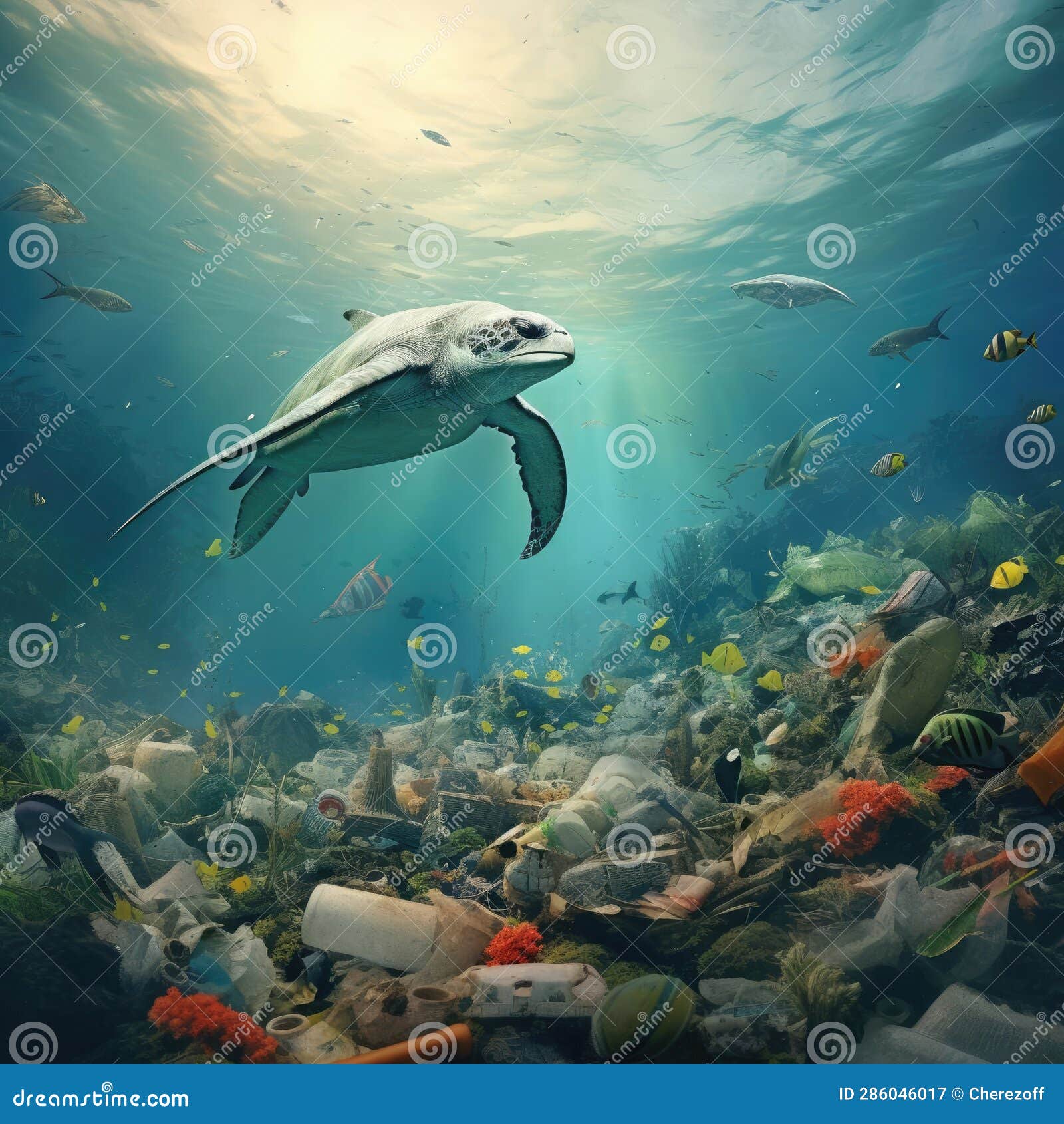 Fish in Garbage in the Ocean Stock Illustration - Illustration of coral ...