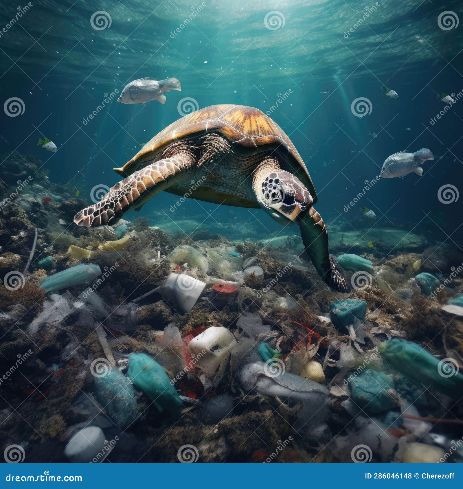 Fish in Garbage in the Ocean Stock Illustration - Illustration of ...