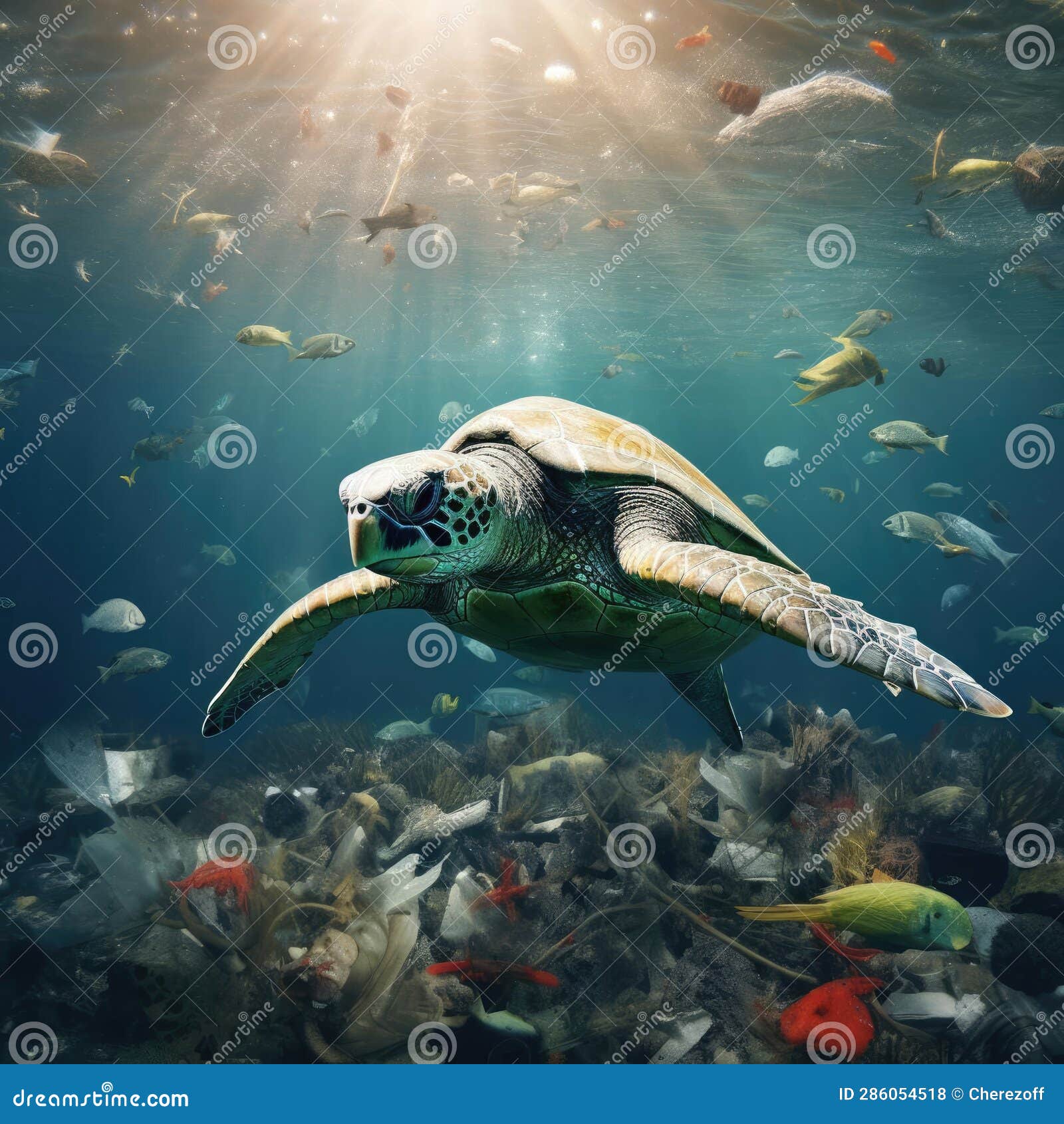 Fish in Garbage in the Ocean Stock Illustration - Illustration of ...