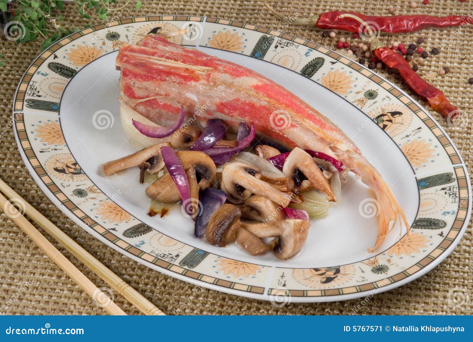 Fish with a garnish stock image. Image of sauce, perch - 5767571