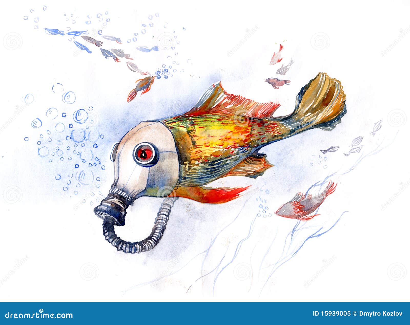 Fish With Gas Mask In A Polluted Ocean Royalty-Free Illustration ...