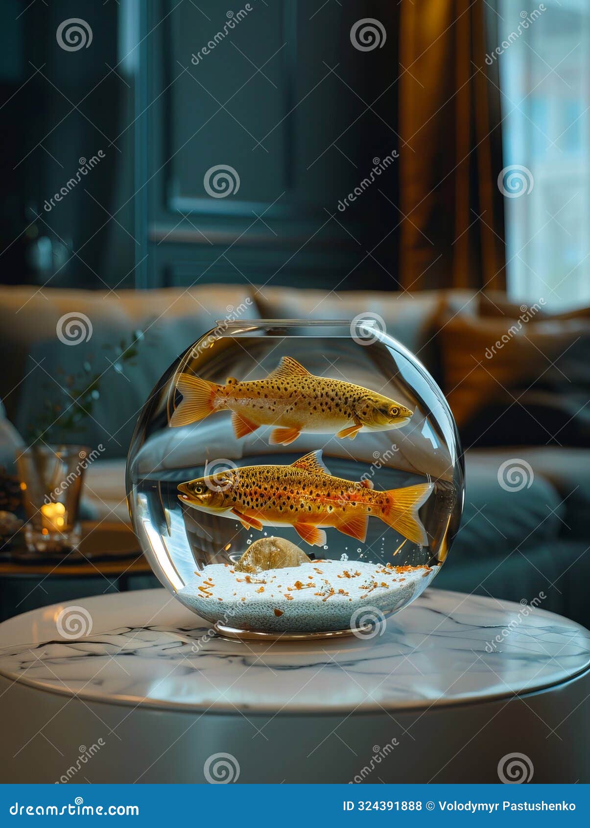 A Fish in a Glass Bowl on a Table Stock Photo - Image of vase ...